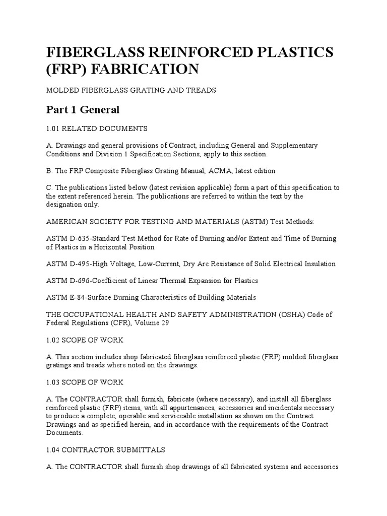 Fiberglass Reinforced Plastics (FRP) Fabrication: Part 1 General | PDF ...