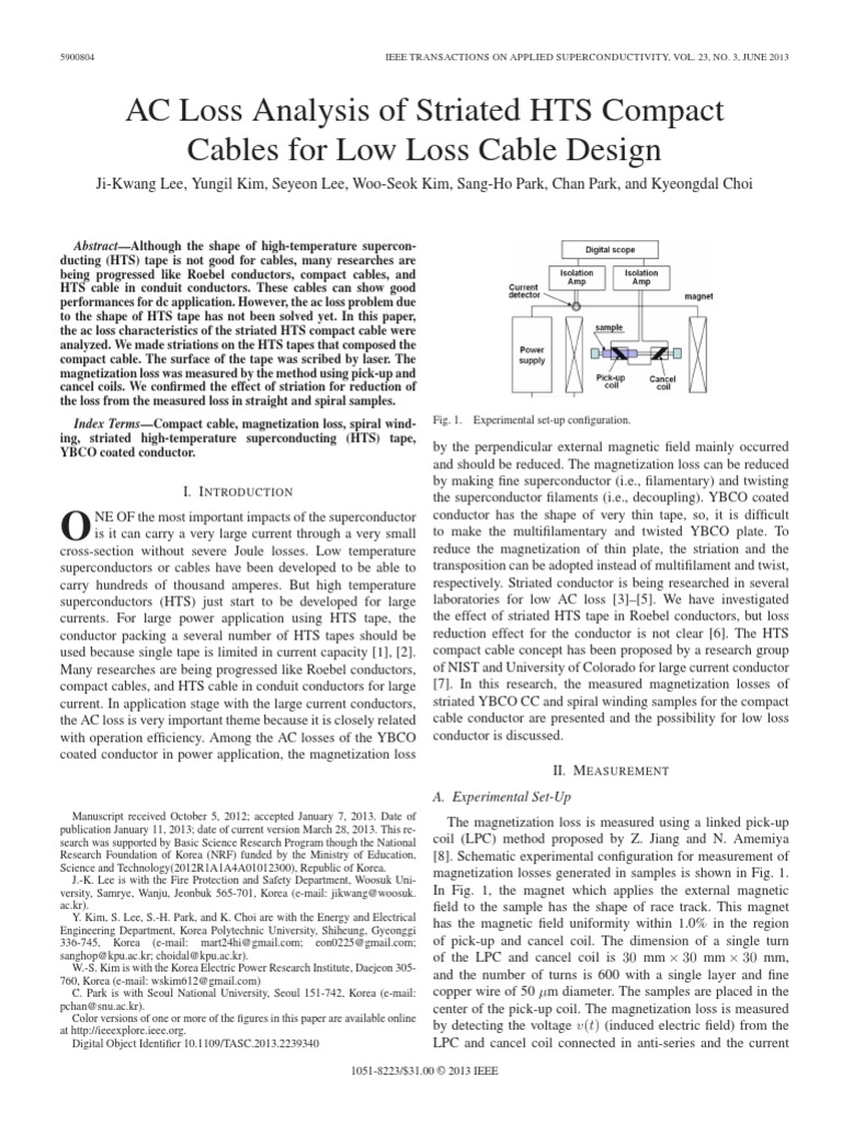 AC Loss Analysis of Striated HTS Compact Cables For Low Loss Cable ...