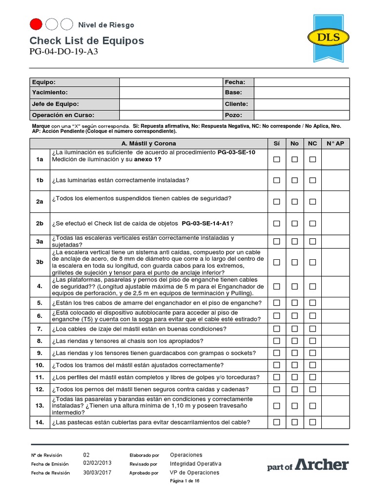 PG 04 DO 19 A3 Check List de Equipos | Soldadura | Ingeniería mecánica