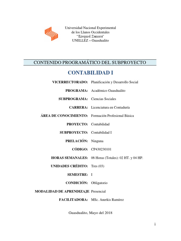 Contabilidad I - Contenido Programatico | PDF | Contabilidad | Business