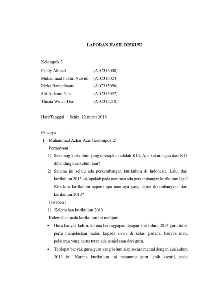 Laporan Hasil Diskusi Kelompok 3 | PDF
