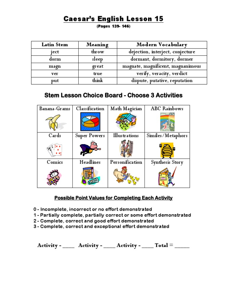 Caesar's English Lesson 15: Latin Stem Meaning Modern Vocabulary | PDF