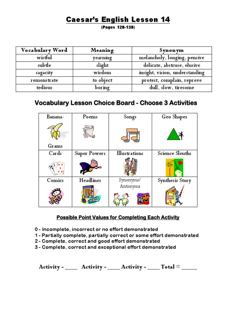 Caesar's English Lesson 14: Vocabulary Word Meaning Synonym | PDF