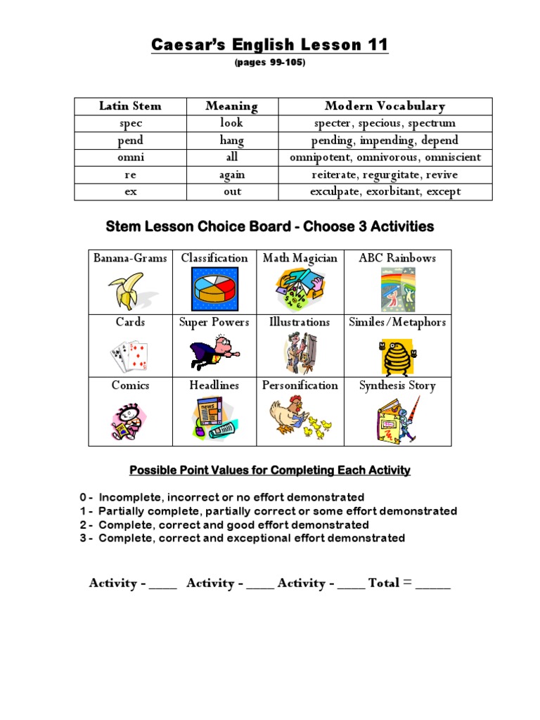 Caesar's English Lesson 11: Latin Stem Meaning Modern Vocabulary | PDF