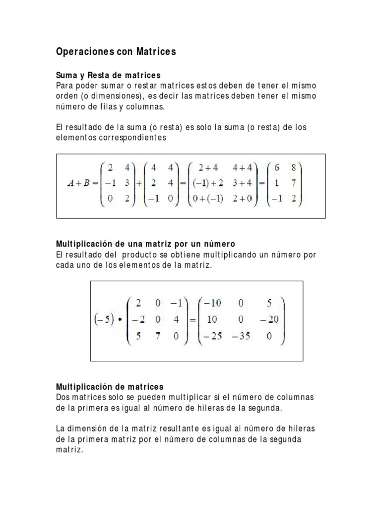 Hojas De Trabajo De Suma Y Resta De Matrices Resta De Matrices