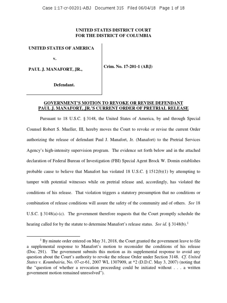 Government's Motion To Revoke or Revise Defendant Paul J. Manafort, JR ...