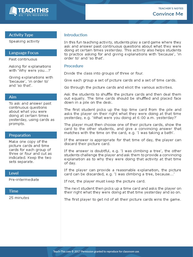 Convince-Me (Past Continuous) PDF | PDF | English As A Second Or ...
