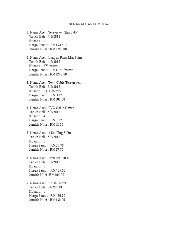Senarai Harta Modal | PDF