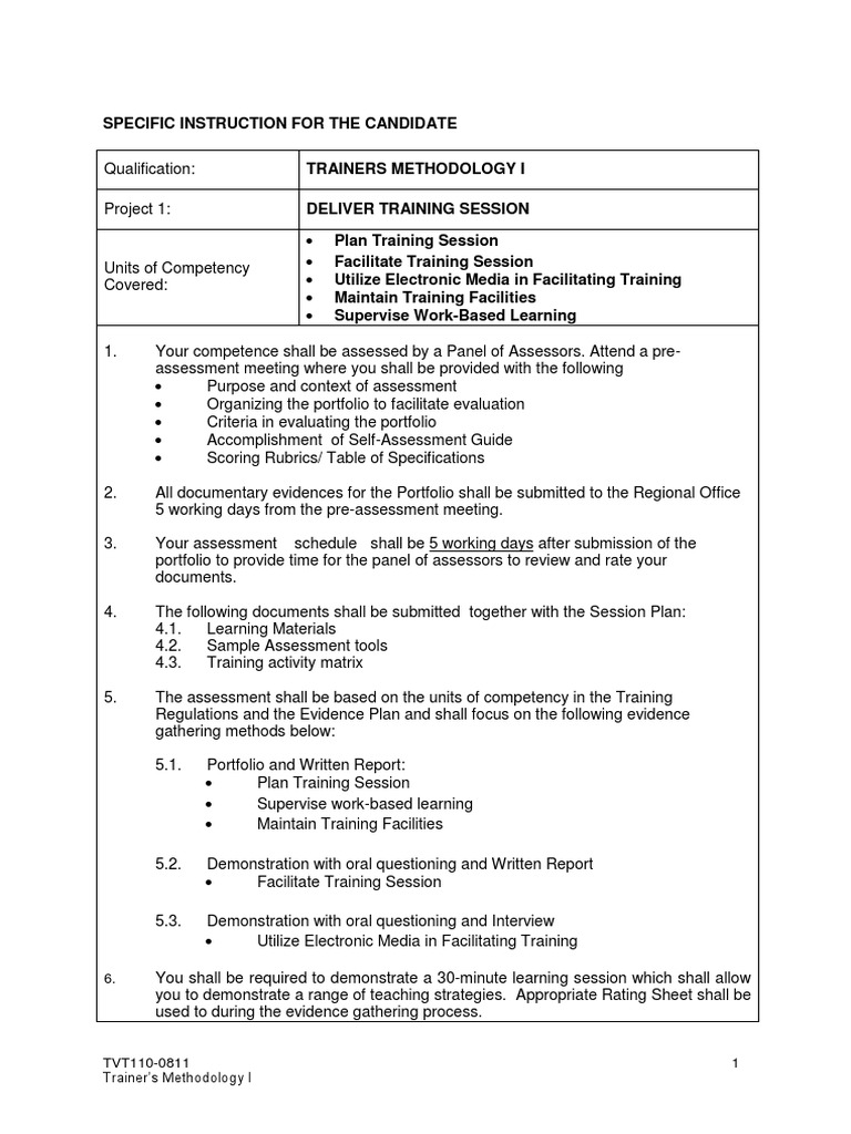 Trainer's Methodology I: Assessment Guide | PDF | Educational ...