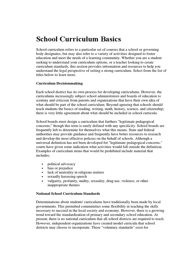School Curriculum Basics | PDF | National Assessment Of Educational ...