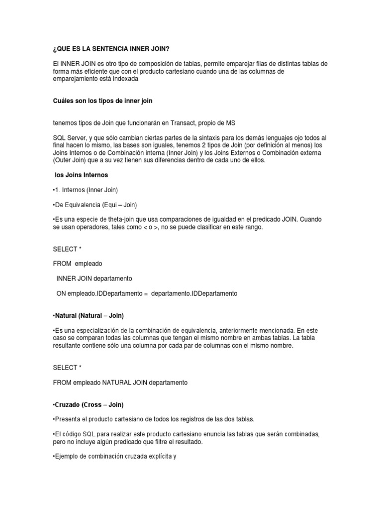 Sentencia Inner Join | PDF | SQL | Bases de datos Sentencia Inner Join | PDF | SQL | Bases de datos