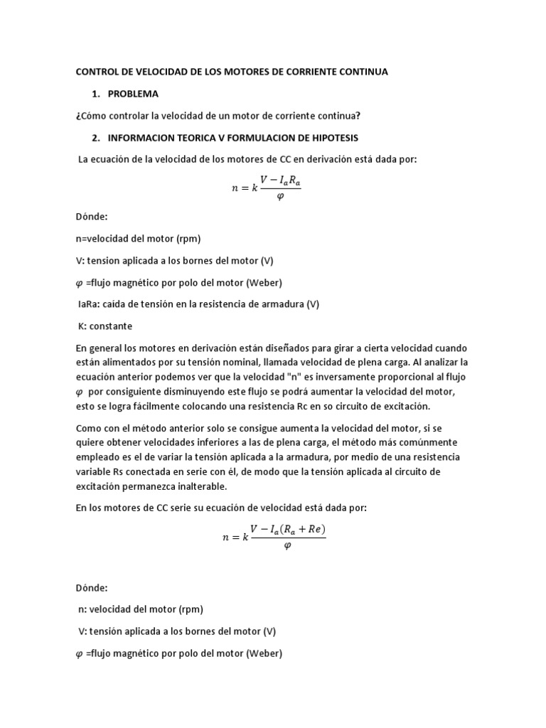 Control de Velocidad en Motores de CC | PDF | Corriente eléctrica ...