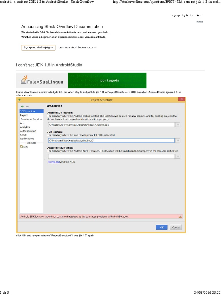 Android - I Can't Set JDK 1.8 in AndroidStudio - Stack Overflow | PDF | Java Version History ...