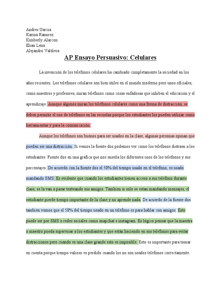 Ap Ensayo Persuasivo Celulares | PDF | Telefonía móvil | Servicio de ...