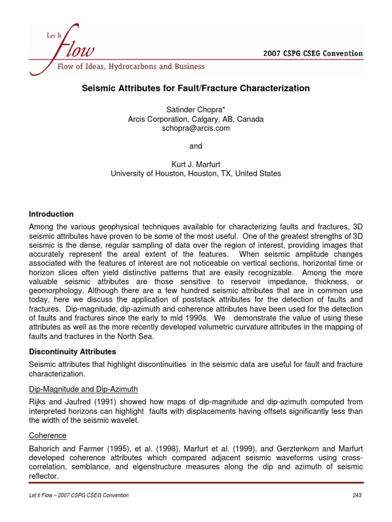 Chopra S Marfurt K J Seismic Attributes For Fault Or Fracture Characterization Pdf