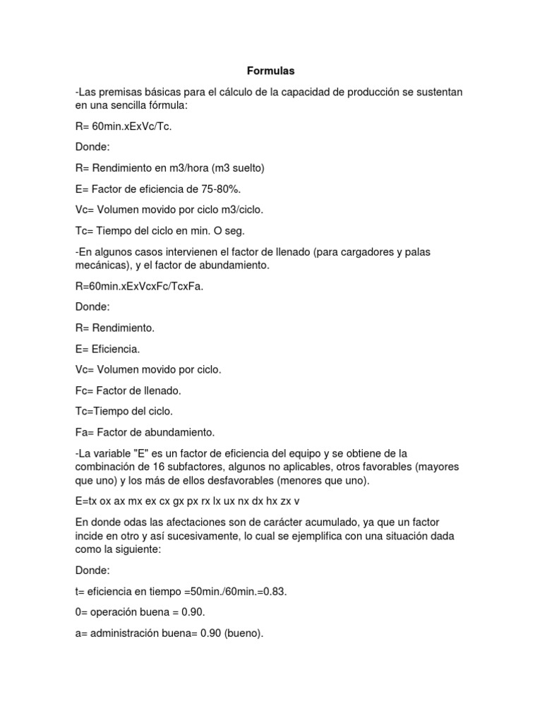 Formulas Rendimiento