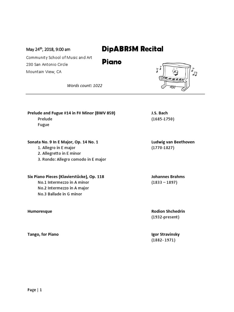 Dipabrsm Program Notes Final | PDF | Johann Sebastian Bach | Johannes ...