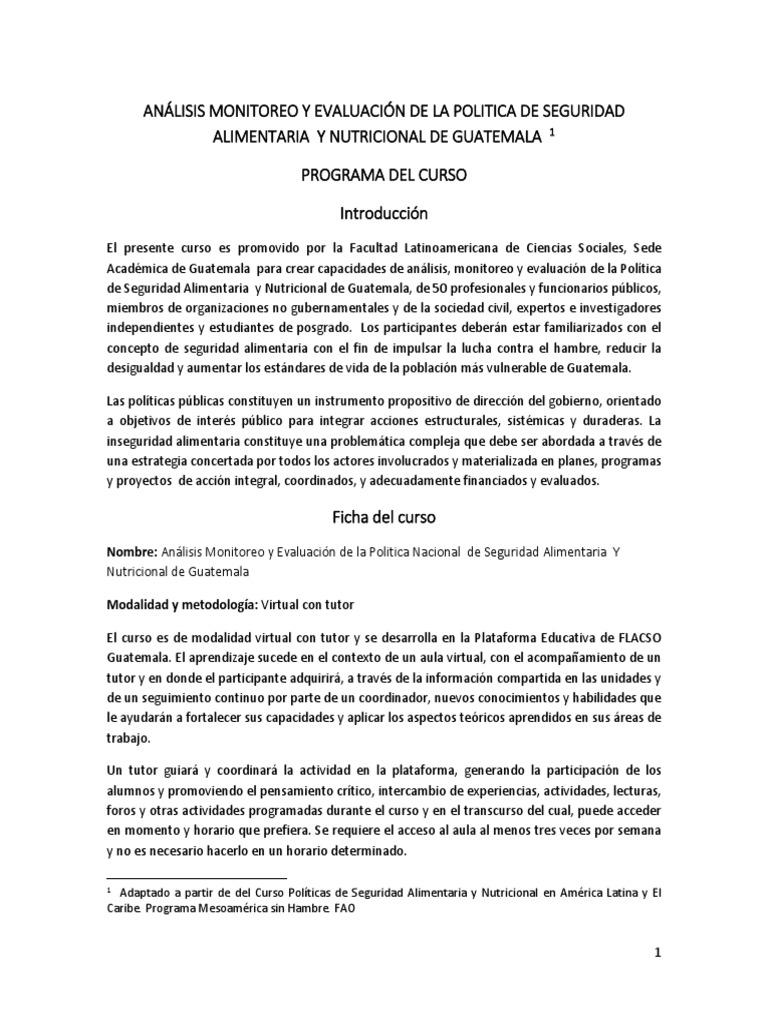 Programa de Curso AMESAN | PDF | Seguridad alimentaria | Nutrición
