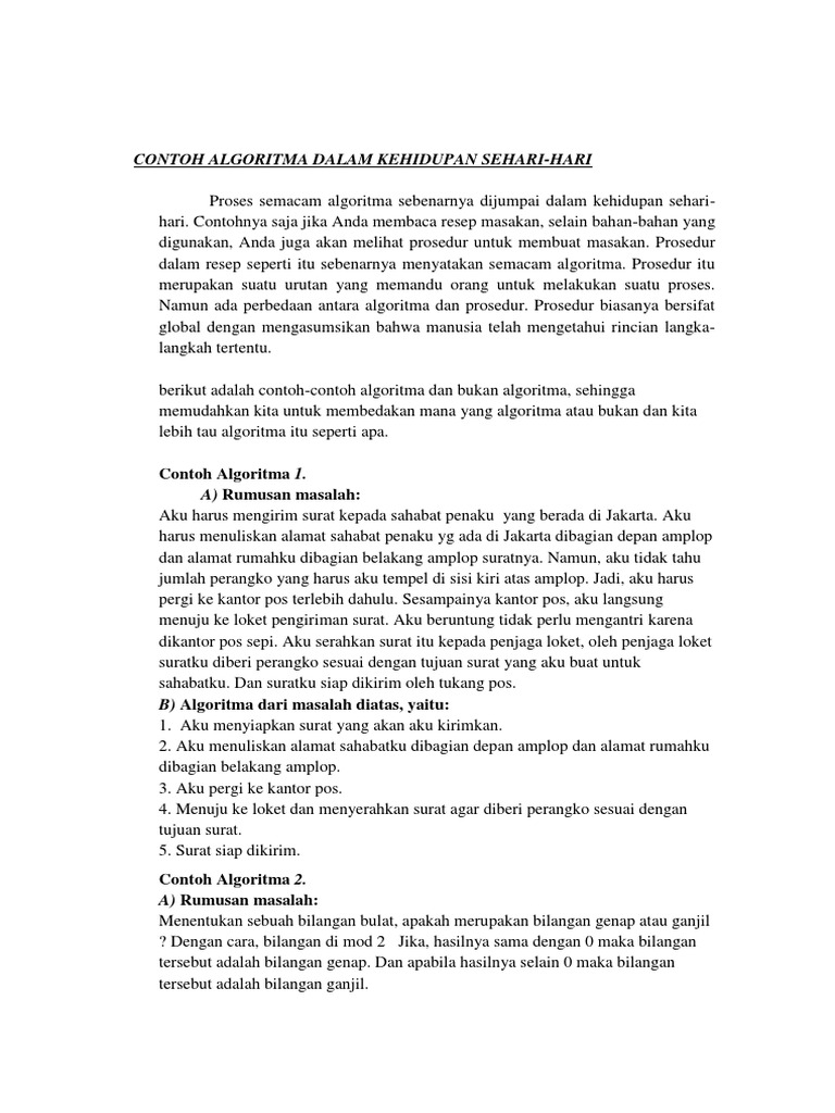 Contoh Algoritma Dalam Kehidupan Sehari | PDF