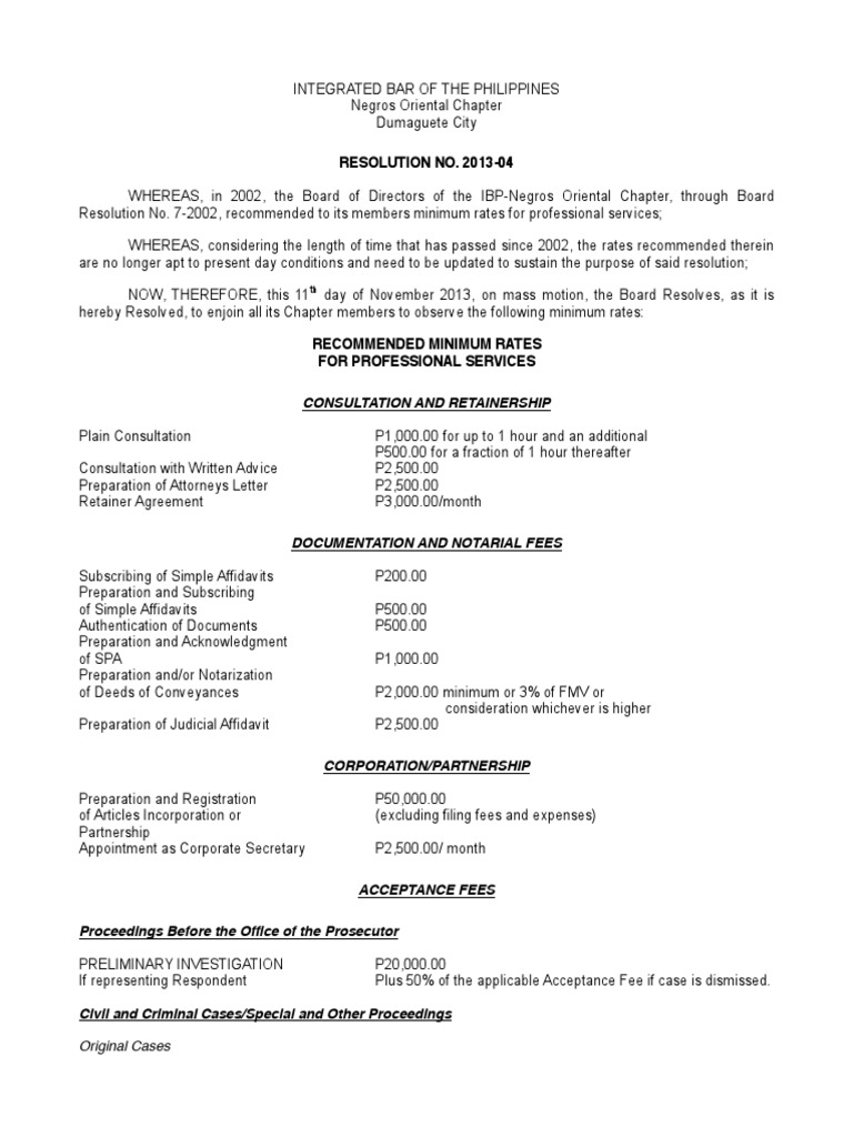 2013 Ibp Rates PDF | PDF | Affidavit | Common Law