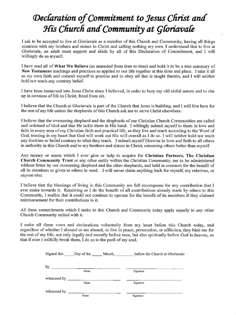 Gloriavale's Declaration of Commitment