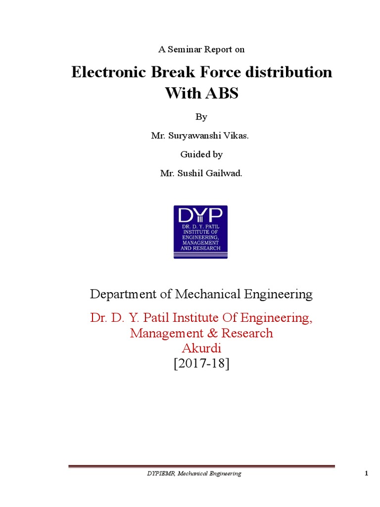 Seminar Report On Electronic Break Force Distribution | PDF | Anti Lock ...