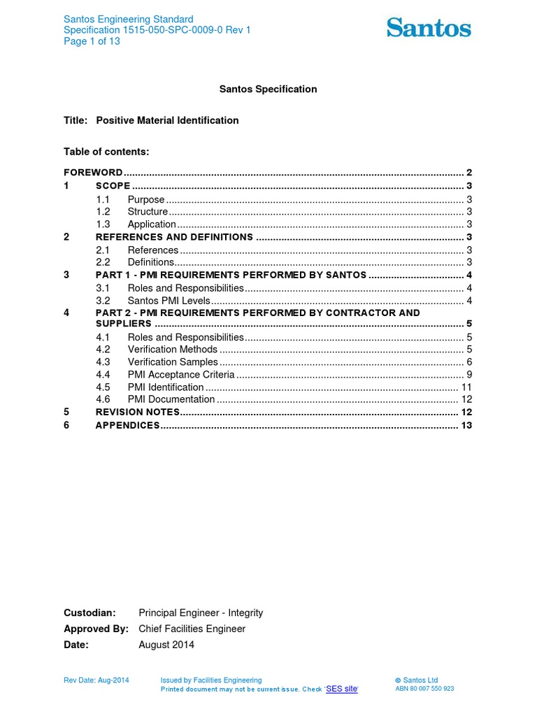 1515 050 SPC 0009 - Pmi | PDF | Specification (Technical Standard) | Verification And Validation