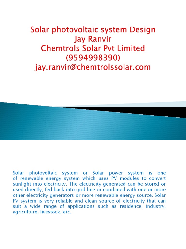 Solar Photovoltaic System Design | PDF | Photovoltaic System | Solar Power