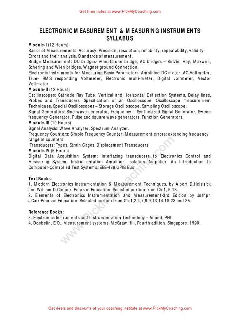 Electronic Measurements and Measuring Instruments | PDF | Standard ...