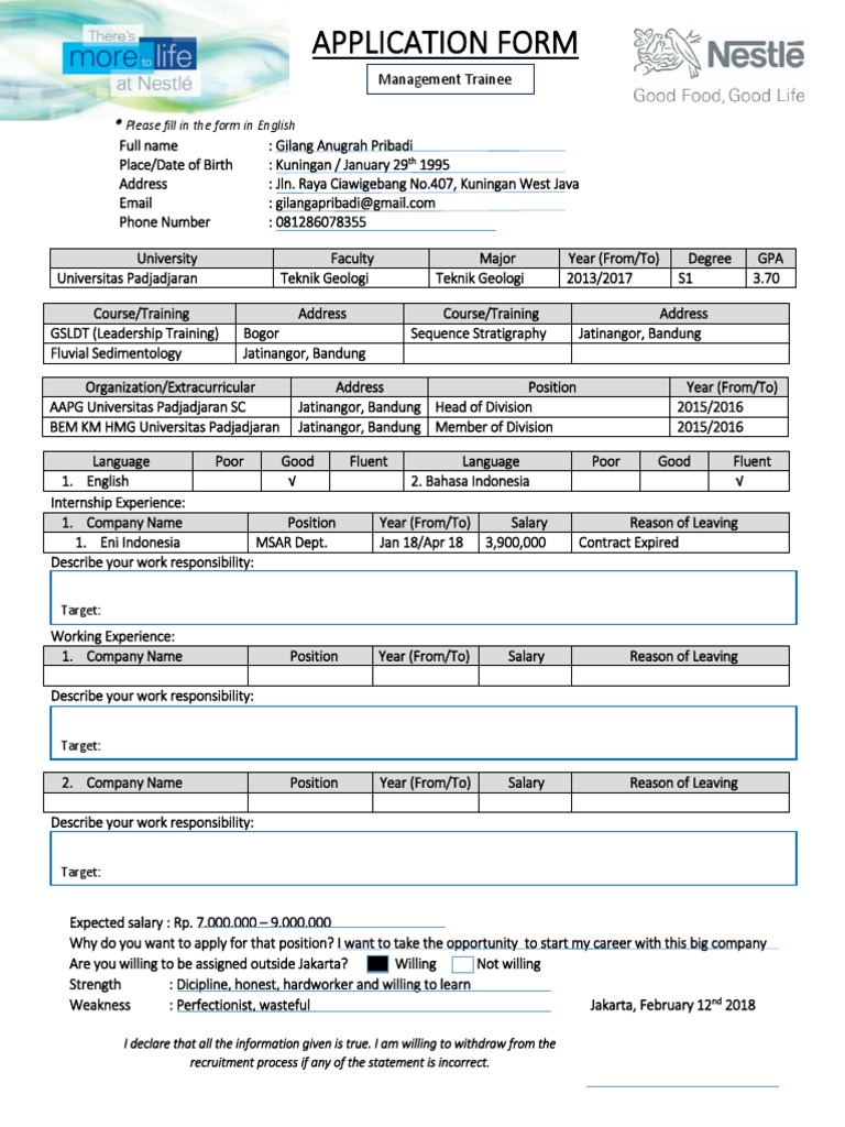 MT Program Application Form | PDF | Business