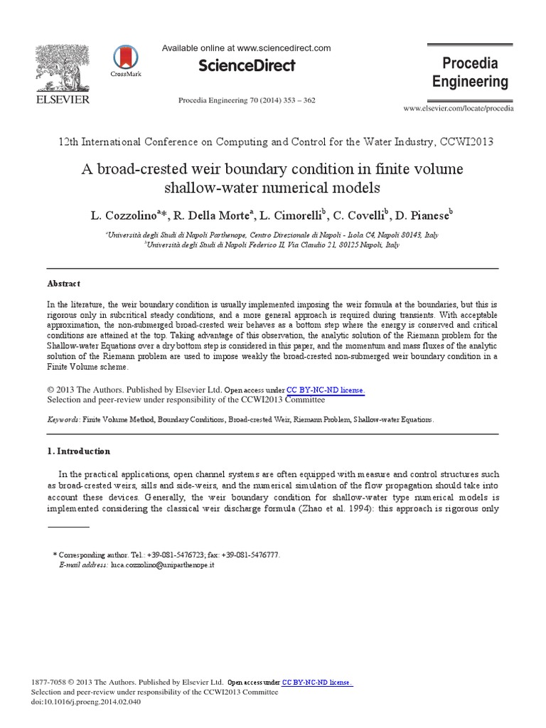 A Broad-Crested Weir Boundary Condition in Finite Volume Shallow-Water Numerical Models | PDF ...