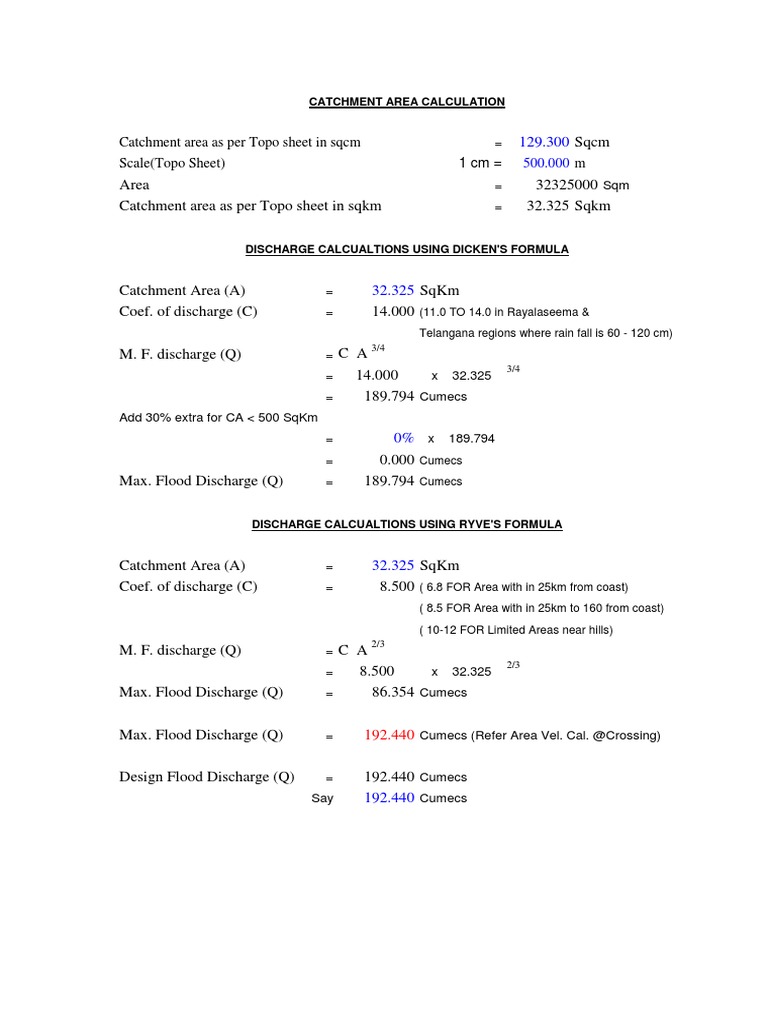 CATCHMENT AREA CALCULATION.pdf | Civil Engineering | Liquids