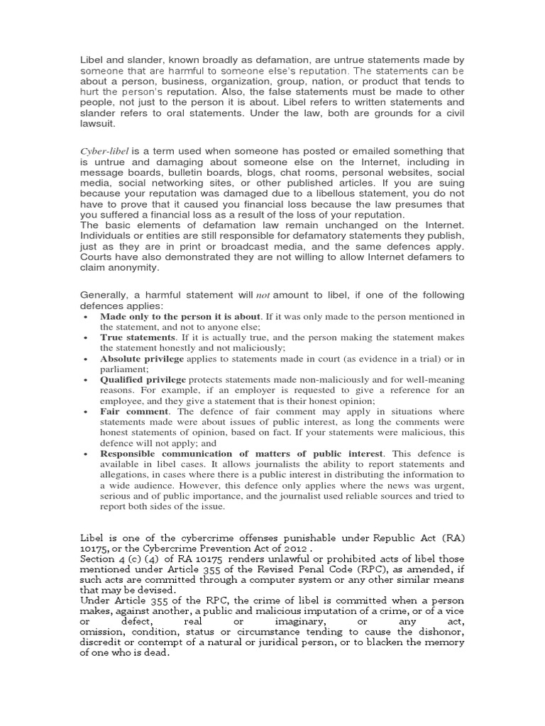 Defining Defamation: Understanding Libel, Slander, and the Legal ...