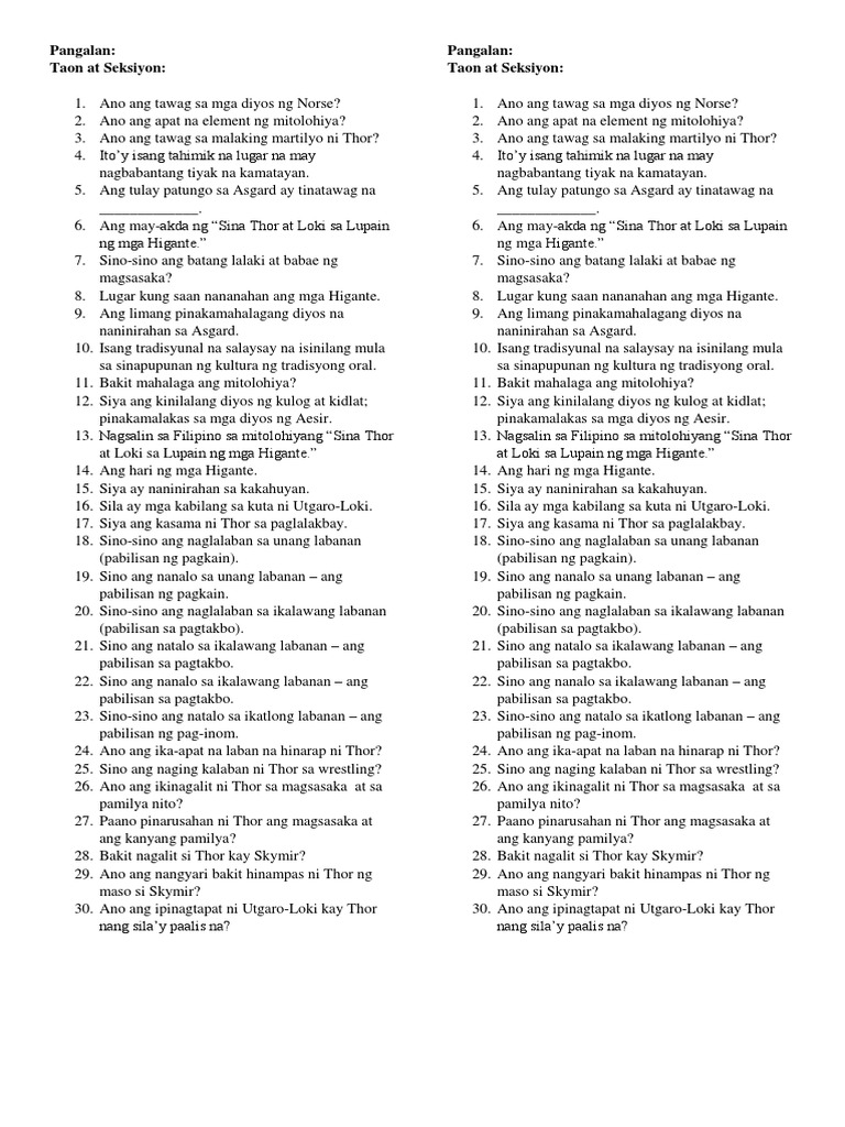 Filipino 10 Quiz | PDF