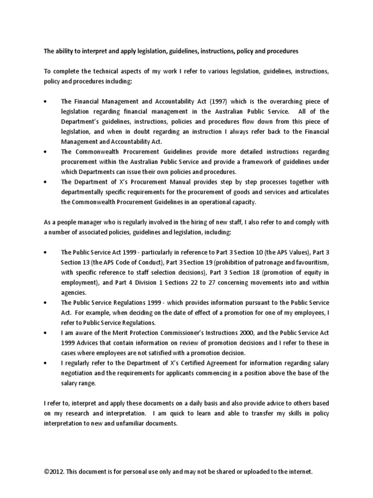 3 - The Ability To Interpret and Apply Legislation, Guidelines ...