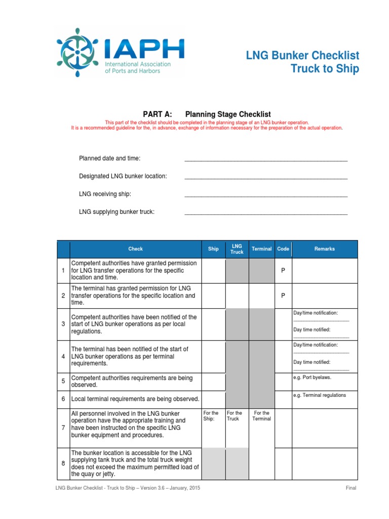 Iaph Lng Bunker Checklist Truck to Ship Final v3.6- Incl Guidelines ...