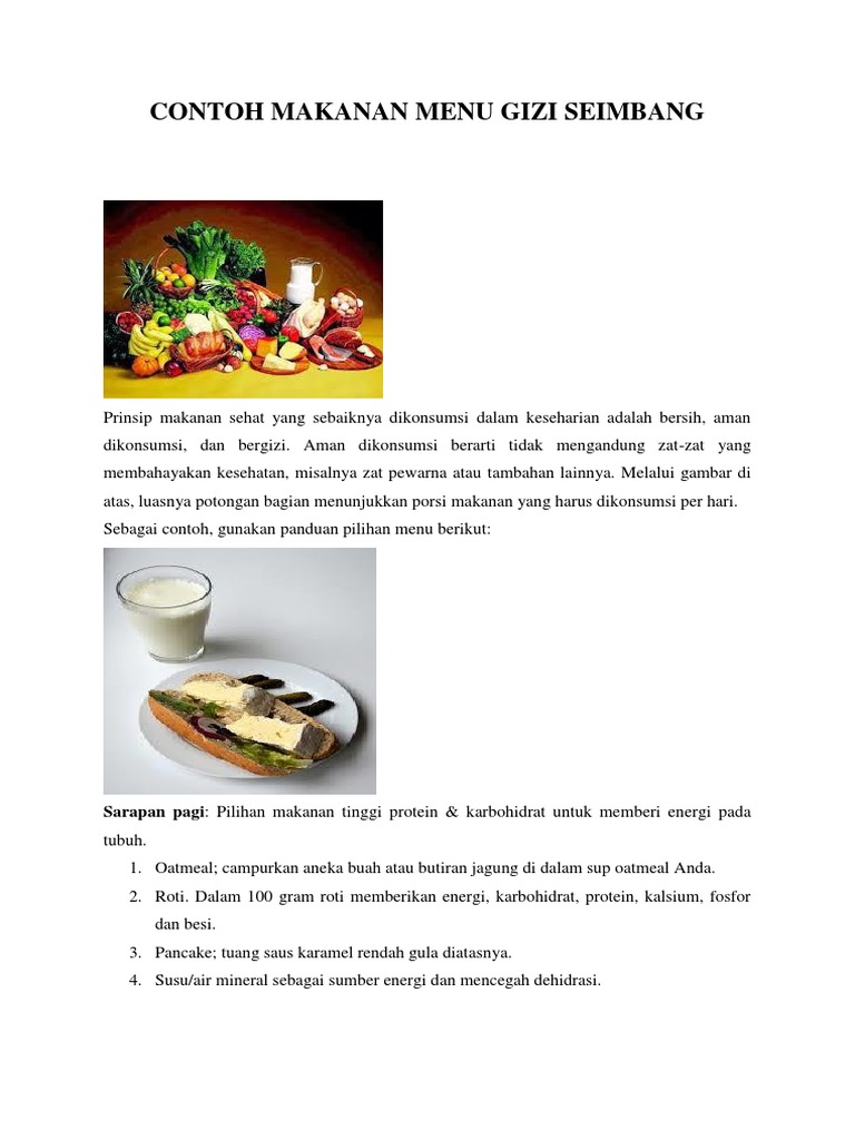 Menu Sehat Gizi Seimbang Harian | PDF