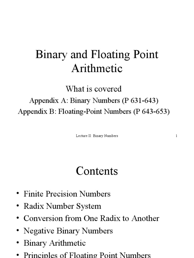 Binary and Floating Point Arithmetic: What Is Covered | PDF | Decimal | Theoretical Computer Science
