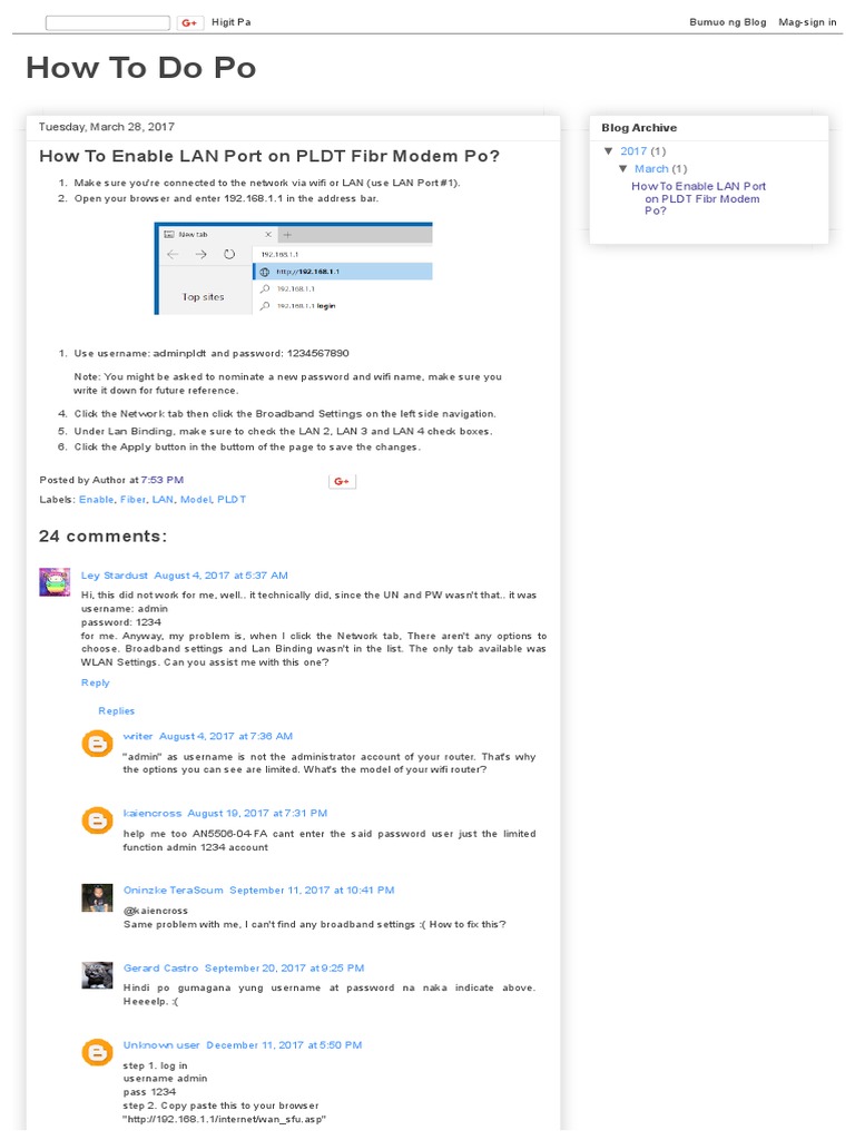 Howtodopo: How To Enable Lan Port On PLDT Fibr Modem Po? | PDF | Wi Fi ...
