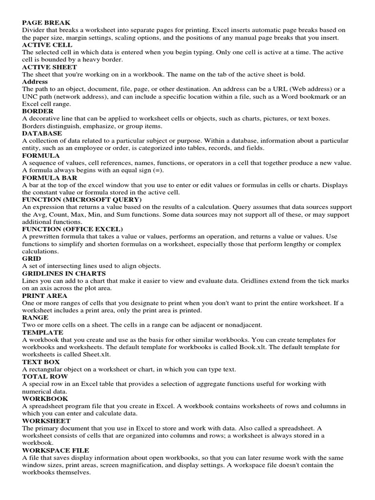 Excel Terminology | Microsoft Excel | Spreadsheet | Free 30-day Trial ...