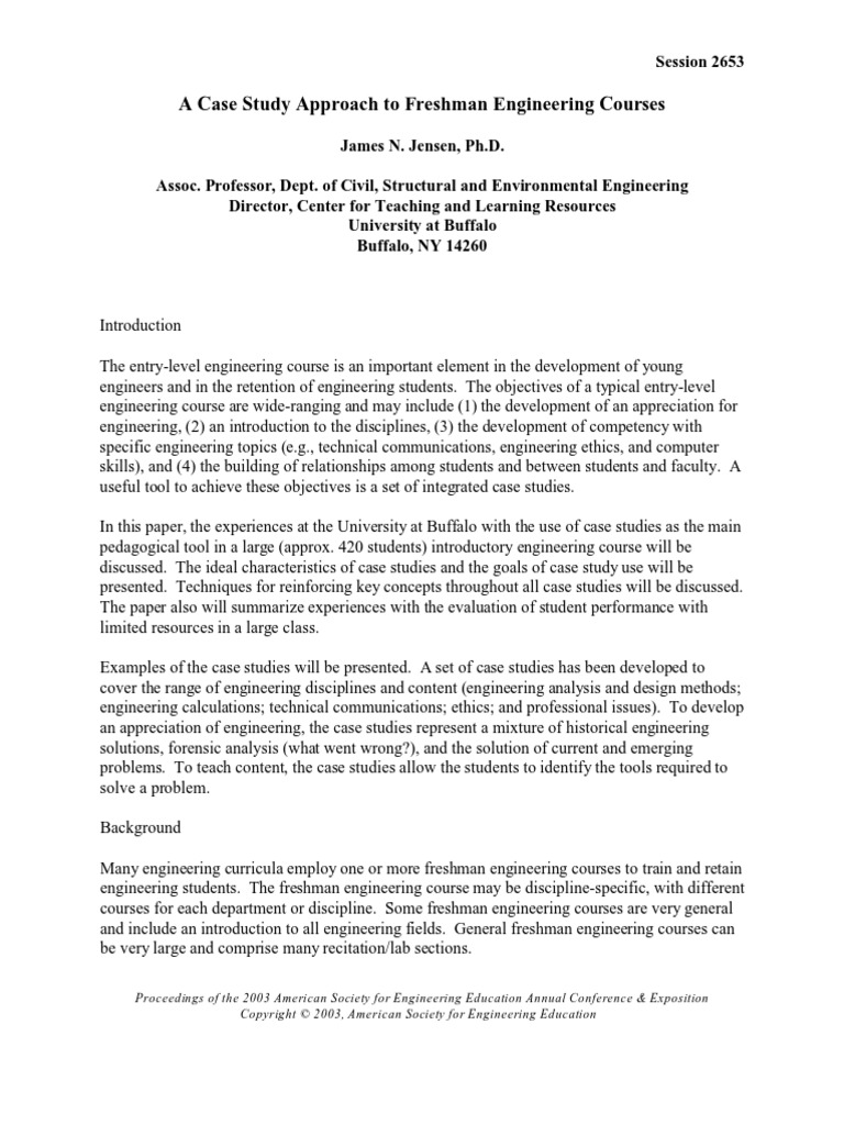 A Case Study Approach To Freshman Engineering Courses: Session 2653 | PDF | Case Study | Engineering