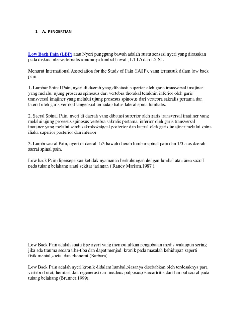 PENGERTIAN DAN ETIOLOGI LOW BACK PAIN | PDF