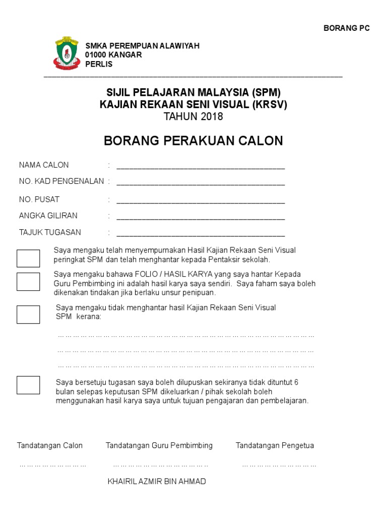 Borang KRSV Smkap | PDF