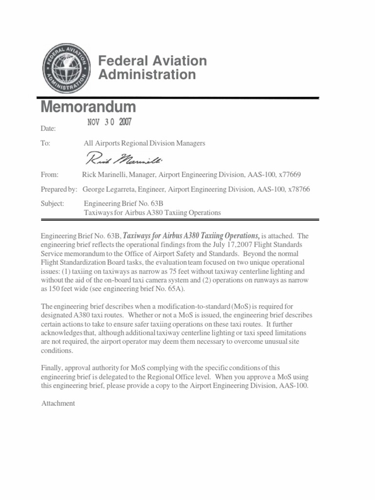Memorandum: Federal Aviation Administration | PDF | Airport | Aviation