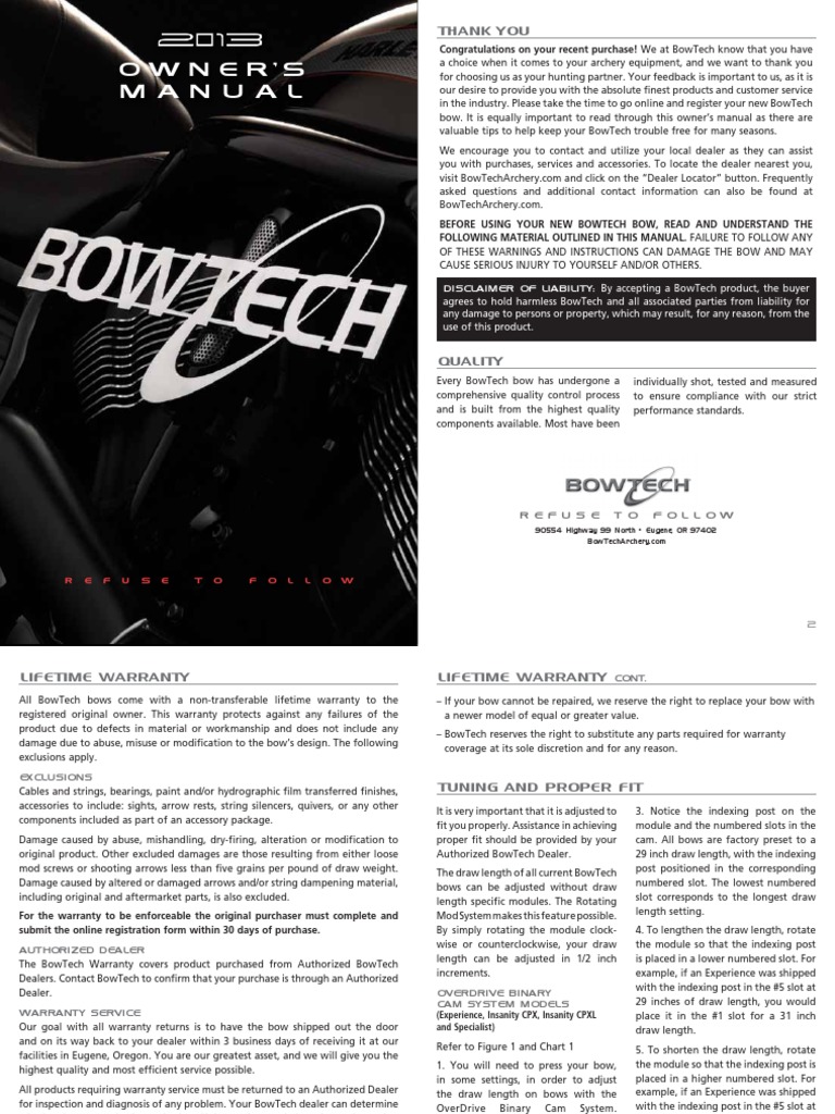 Bowtech OwnerManualWeb - BT13 | PDF | Bow And Arrow | Arrow
