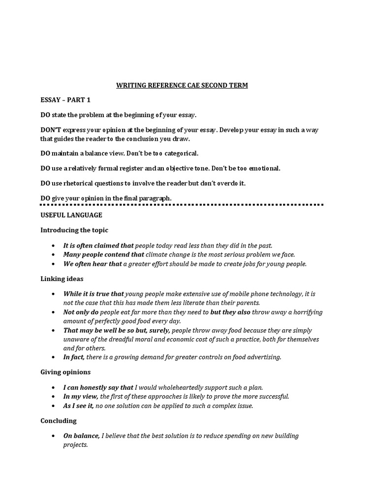 Writing Reference Cae Second Term | PDF | Essays | Evaluation