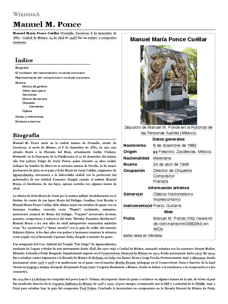Manuel M. Ponce - Wikipedia, La Enciclopedia Libre | PDF | Música ...