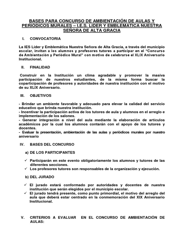 Bases para Concurso de Ambientación de Aulas y Periódicos Murales | PDF ... Bases para Concurso de Ambientación de Aulas y Periódicos Murales | PDF ...