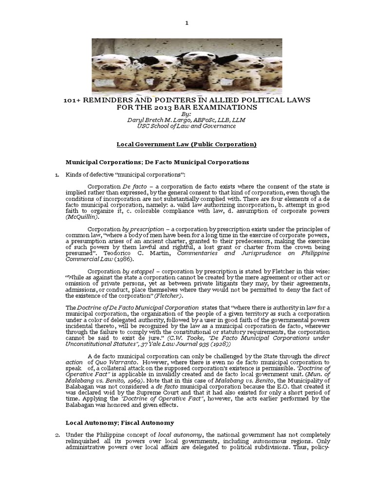 Reminders in Allied Political Laws For The 2013 Bar | PDF | Eminent ...