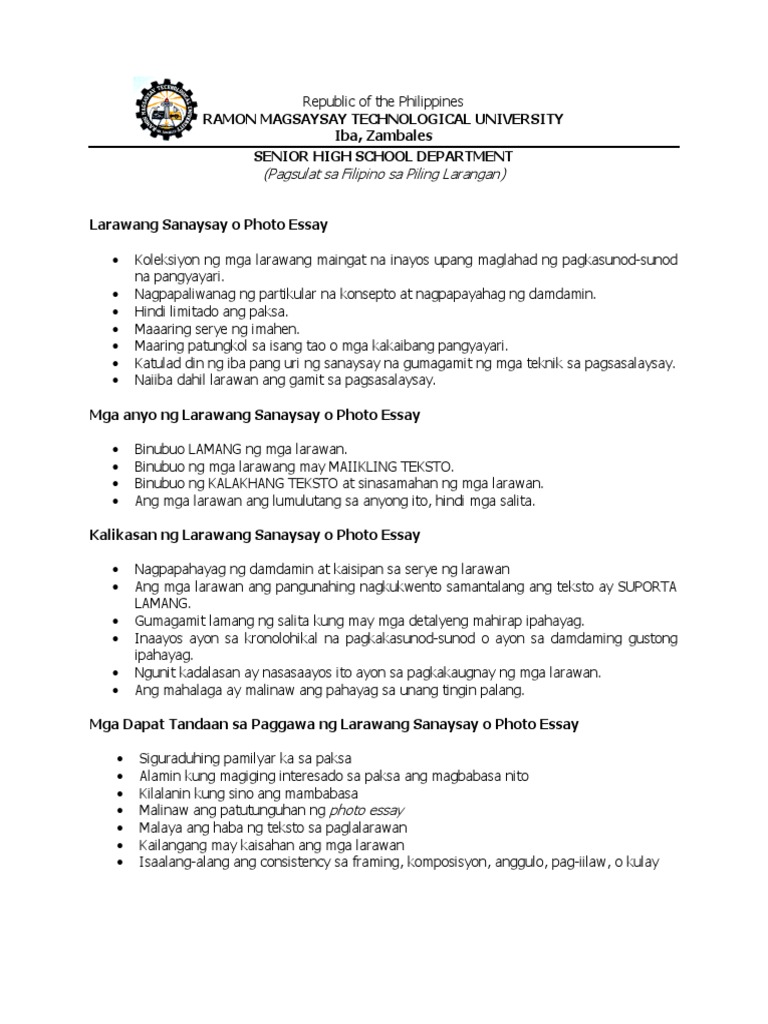 Larawang Sanaysay o Photo Essay | PDF